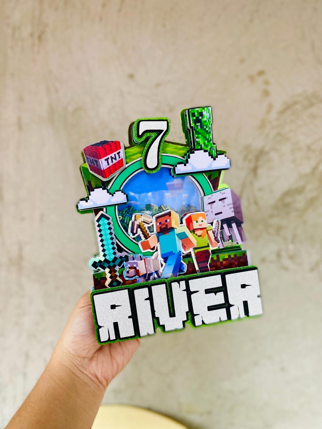 Minecraft Cake Topper With Lights | Fully Customized 3D Cake Topper ...