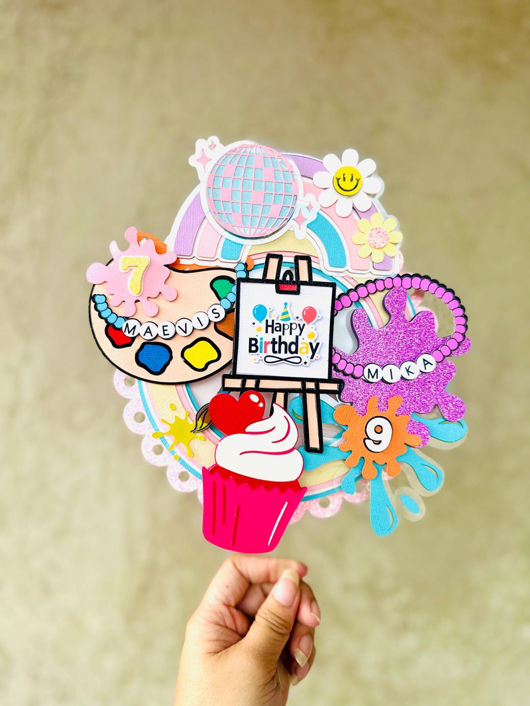 Customized Art Theme Cake Topper With Lights | Splash Paint Cake ...