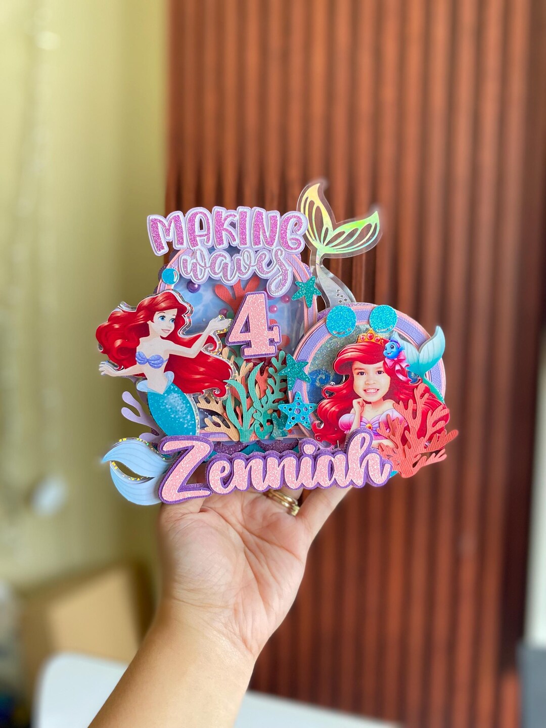 Light up Mermaid Theme Cake Topper | Fully Customized 3D Cake Topper ...