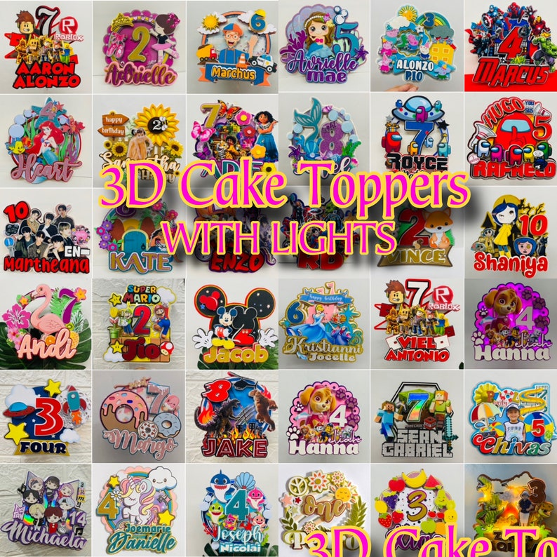 CUSTOMIZED Birthday Theme 3D Cake Topper WITH Lights Fully Customized ...