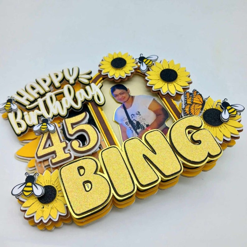 Printable Sunflower Theme Birthday Party Cake Topper Layout Photoshop ...