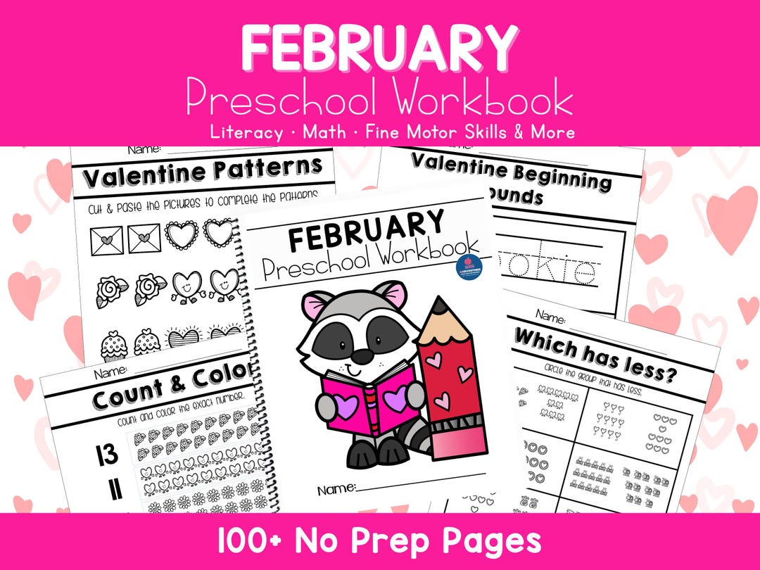 Preschool February Workbook, Valentine's Day Busy Book, Preschool ...