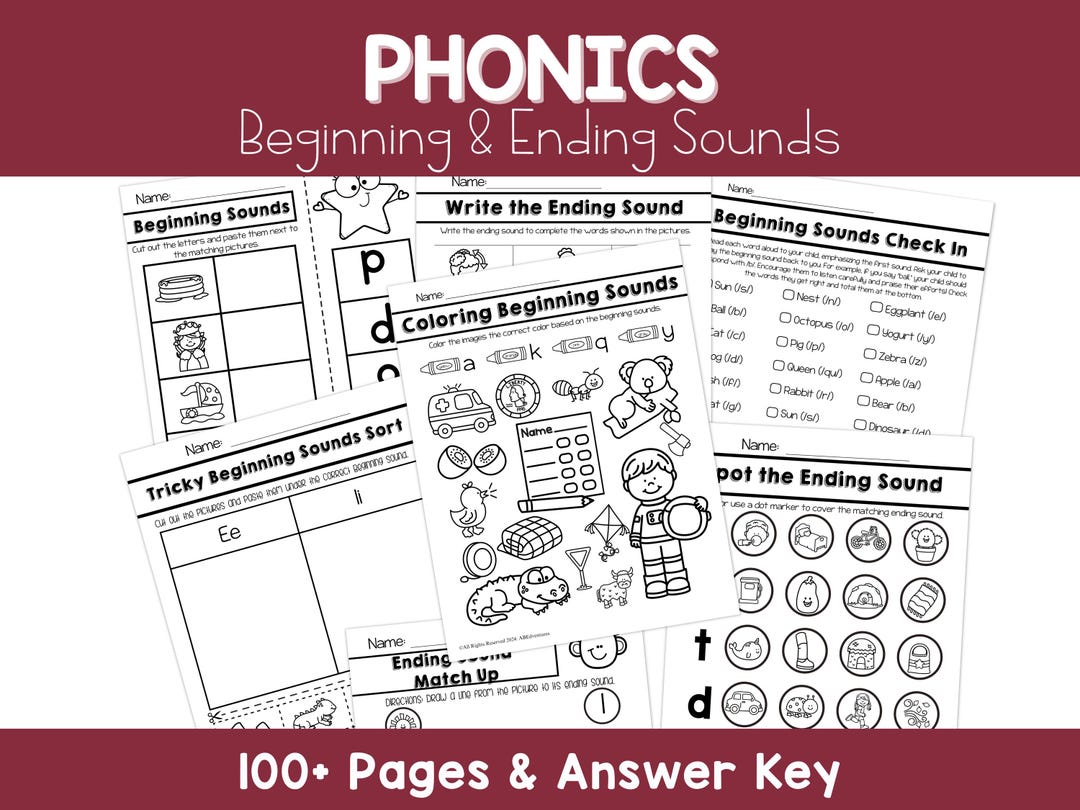Phonics Worksheets: Beginning & Ending Sounds, Pre-k, Kindergarten ...