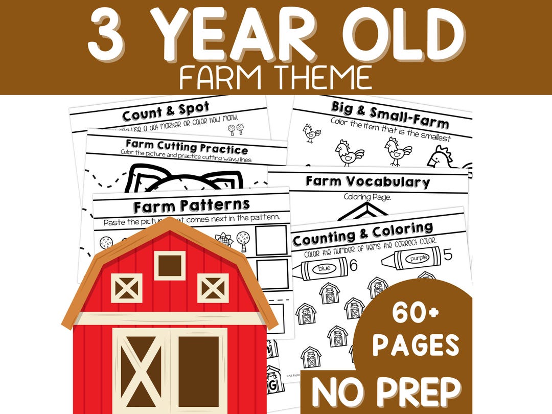 Farm Preschool Worksheets: Age 3 Curriculum (digital Download) - Etsy