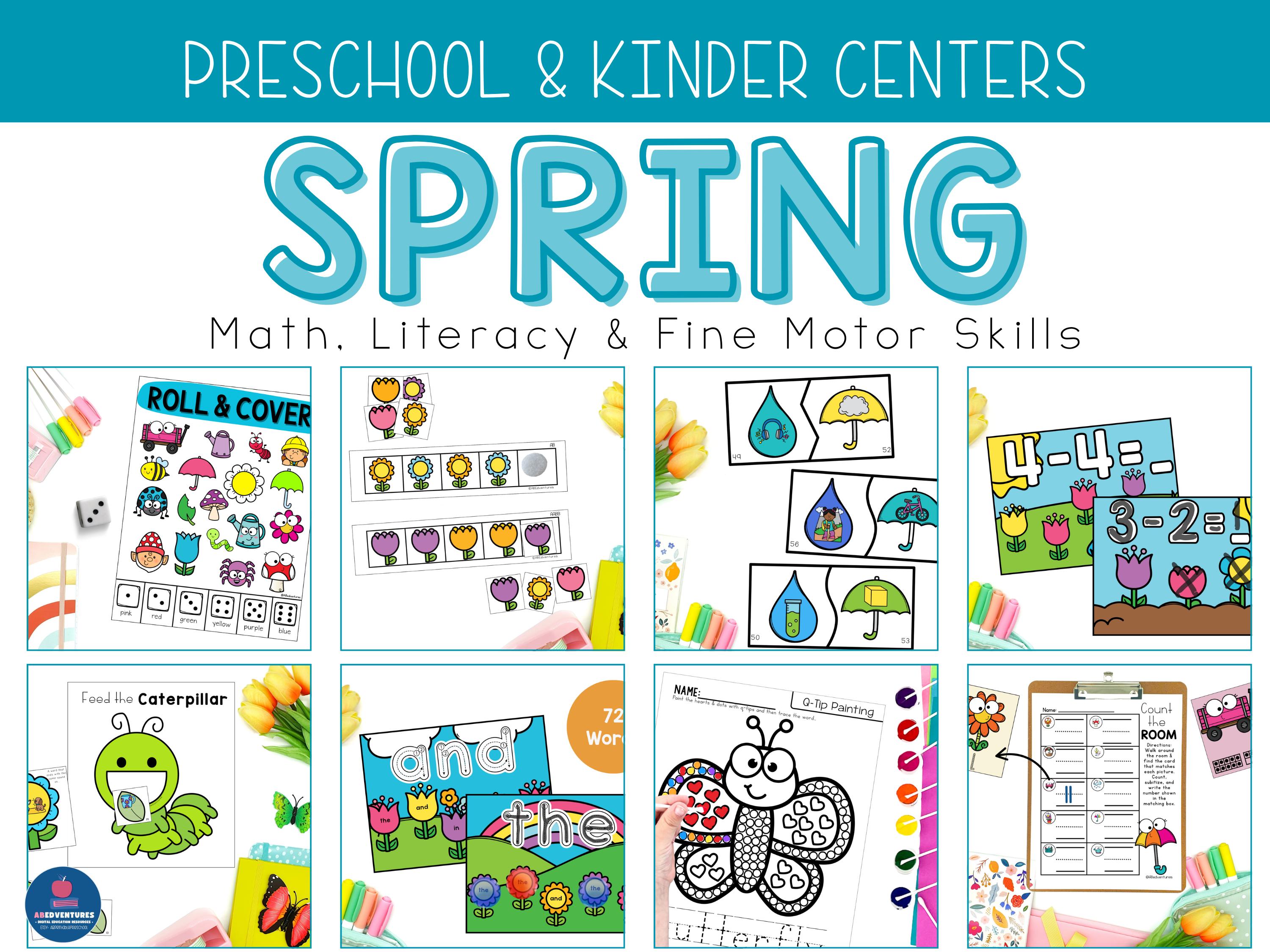Preschool Spring Math and Literacy Centers Kindergarten Montessori ...