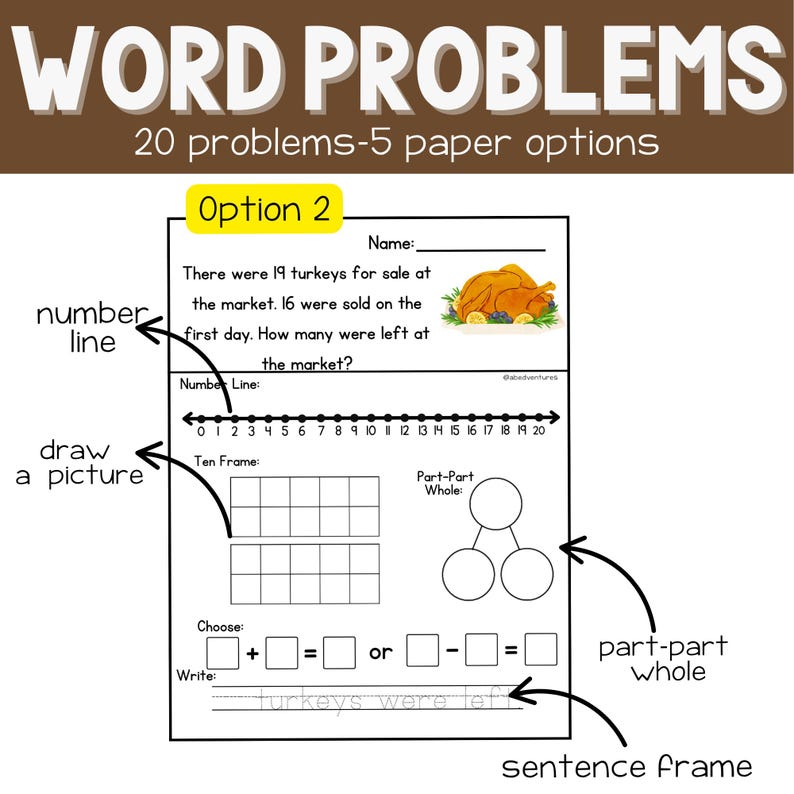 1st Grade Math Worksheets Thanksgiving Word Problems: Addition ...