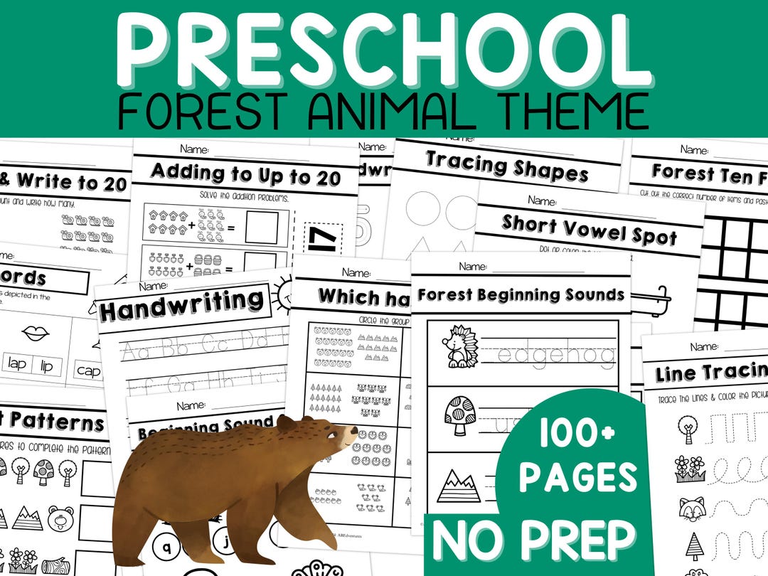 Forest Animals Preschool Learning Packet: 100+ Page Printable (digital ...