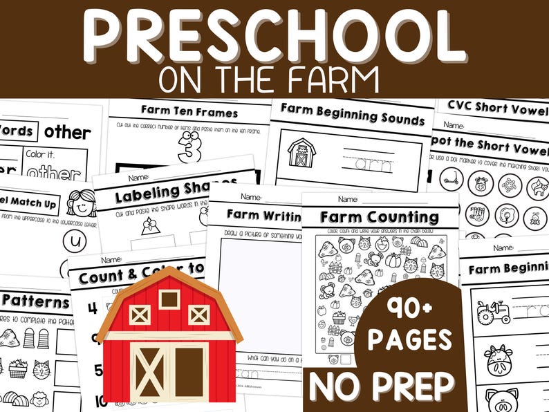 Farm Preschool Learning Packet, 90+ Page Workbook (digital Download) - Etsy