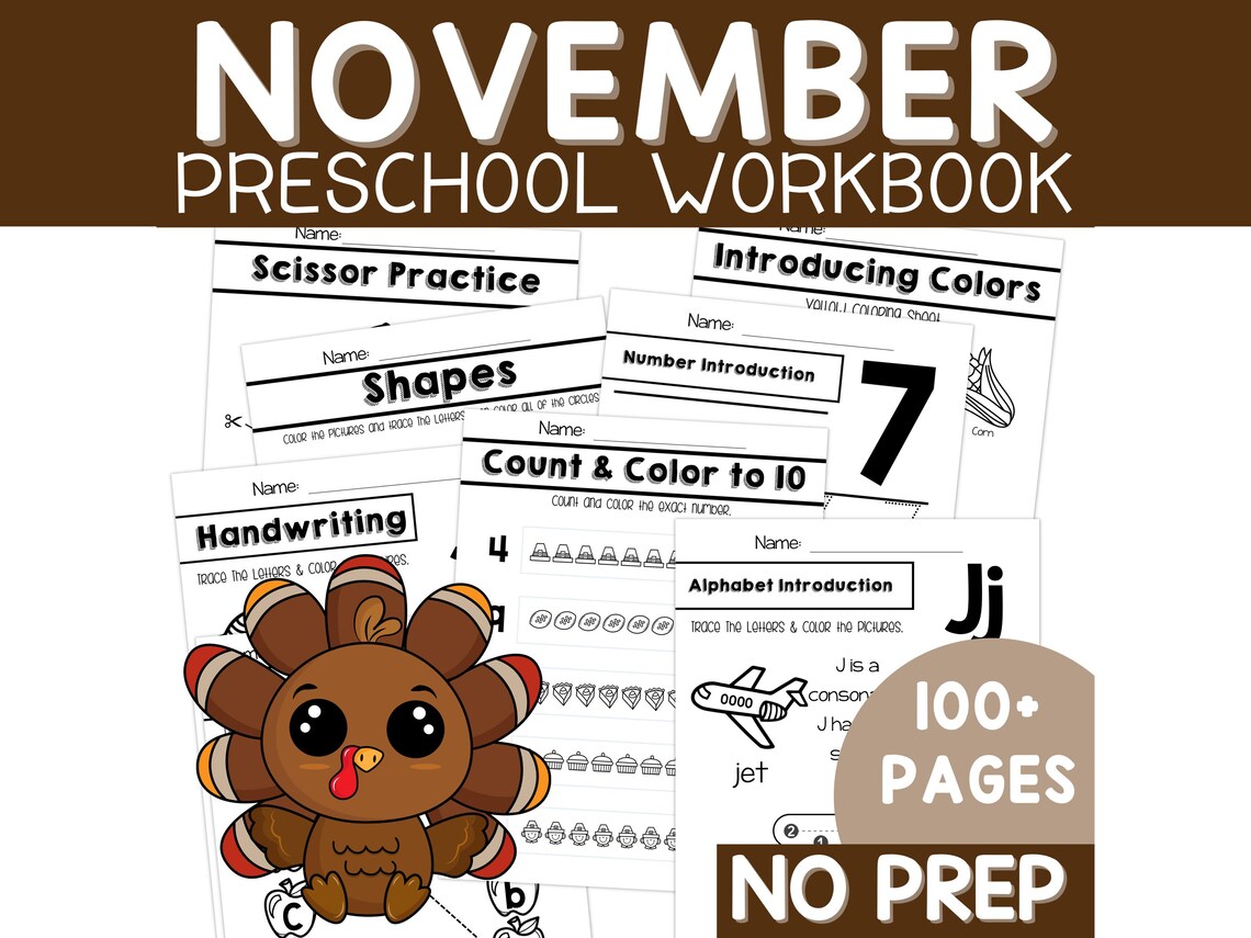 Preschool Thanksgiving Worksheets: Pre-k Turkey Activities No Prep ...