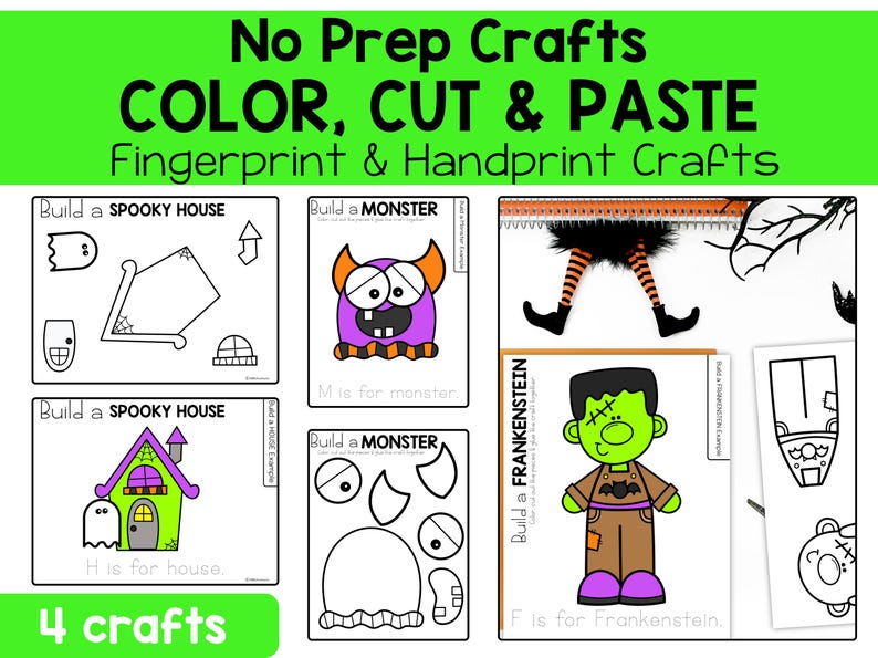 Halloween Cut and Paste Crafts for Kids (digital Download) - Etsy