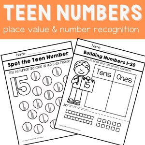 Teen Numbers Math Worksheets: Place Value, Number Recognition (PDF) - Etsy