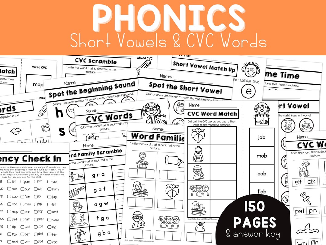 CVC Worksheets, Short Vowel Word Families Worksheets, Phonics ...