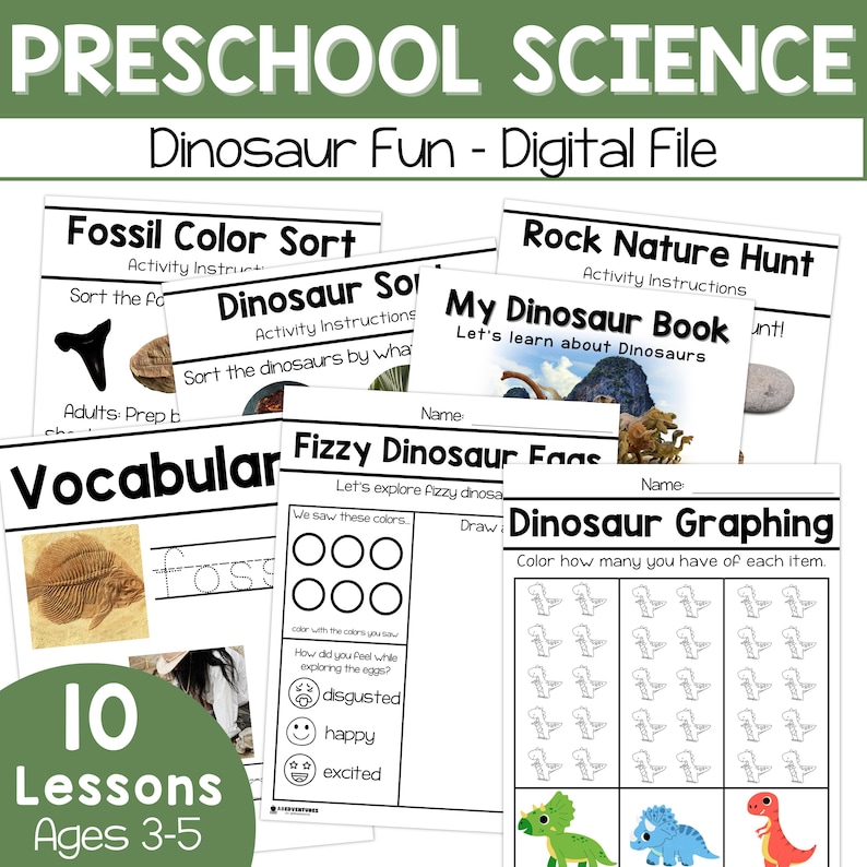 Dinosaur Unit Study, Preschool Homeschool Curriculum (digital Download ...