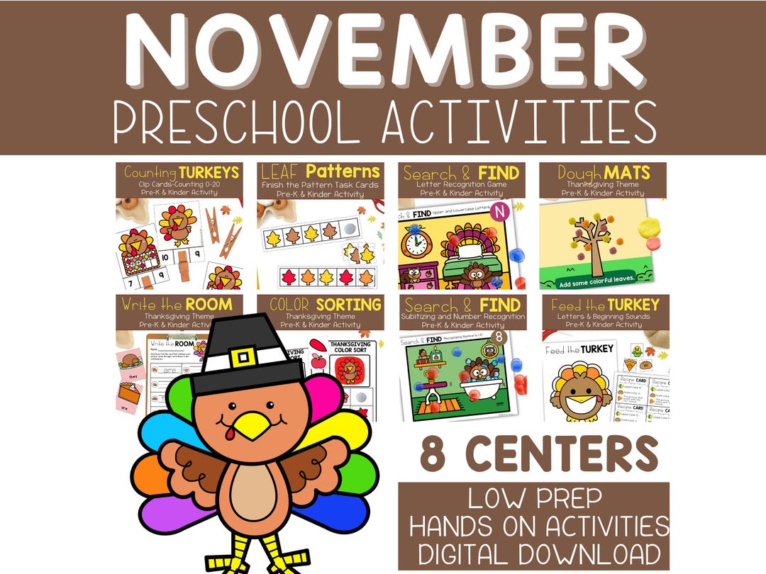 Preschool Thanksgiving Activities Bundle: Low Prep Centers for November ...
