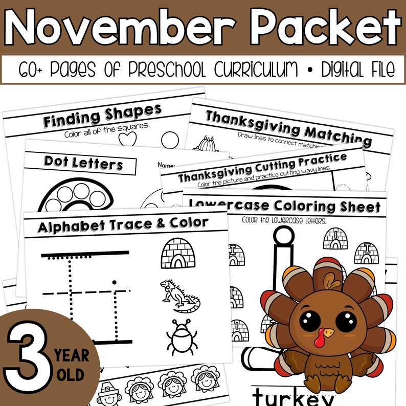 Preschool November Packet Age 3, Preschool Curriculum, Pre-k Curriculum ...