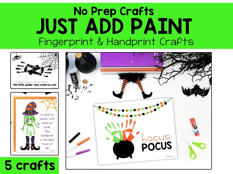 Halloween Handprint Art Bundle, Printable Handprint Crafts, Ghost ...