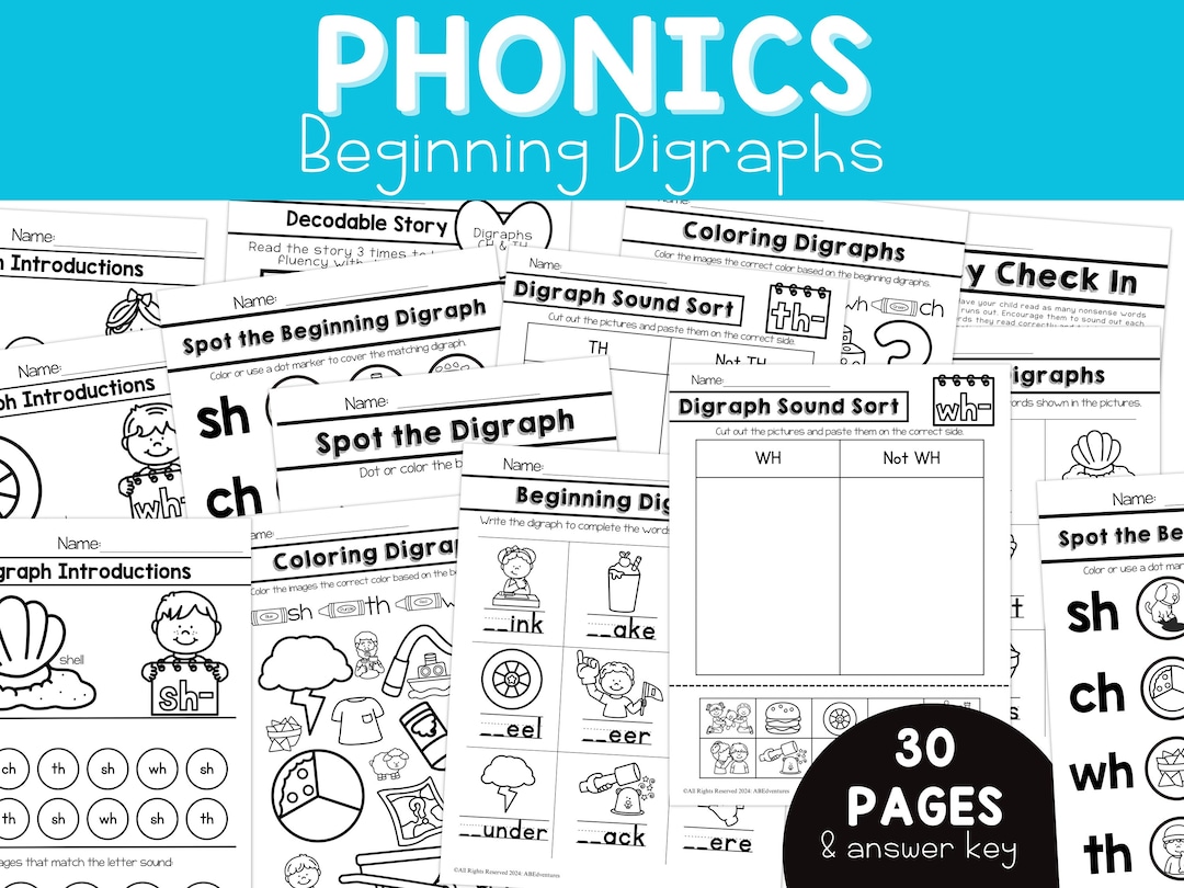 Beginning Digraphs Worksheets Phonics Digraphs Activities Kindergarten ...
