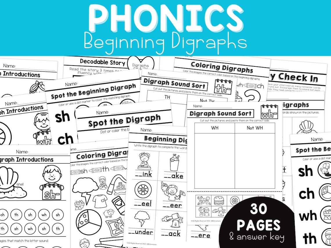 Beginning Digraphs Worksheets Phonics Digraphs Activities Kindergarten ...