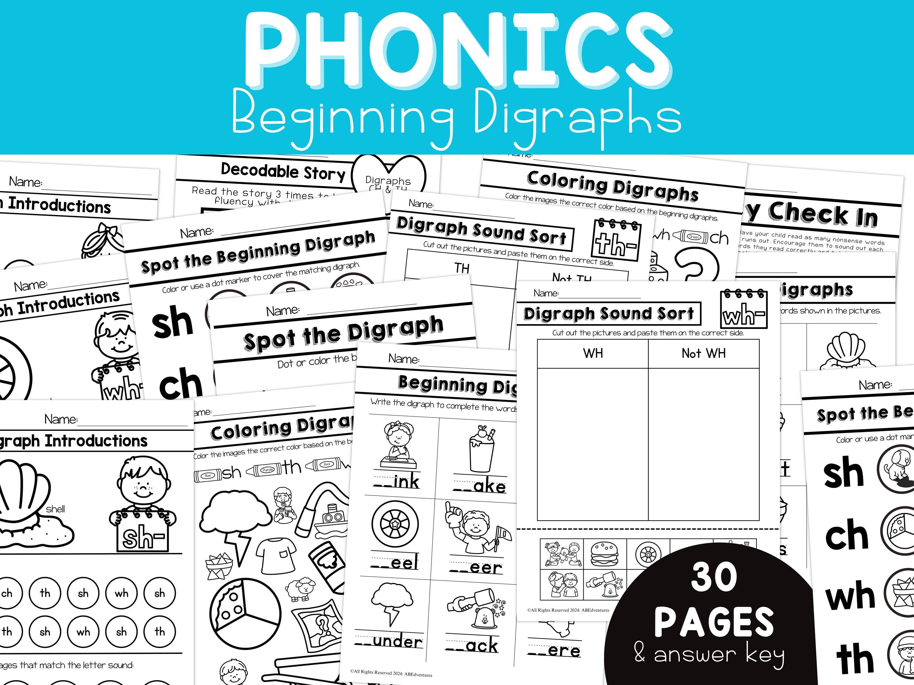 Beginning Digraphs Worksheets Phonics Digraphs Activities Kindergarten ...