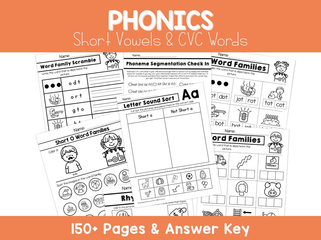 CVC Worksheets: Phonics Short Vowels, Phoneme Segmentation, Rhyming ...
