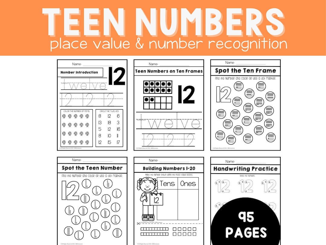 Teen Numbers Math Worksheets: Place Value, Number Recognition (PDF) - Etsy