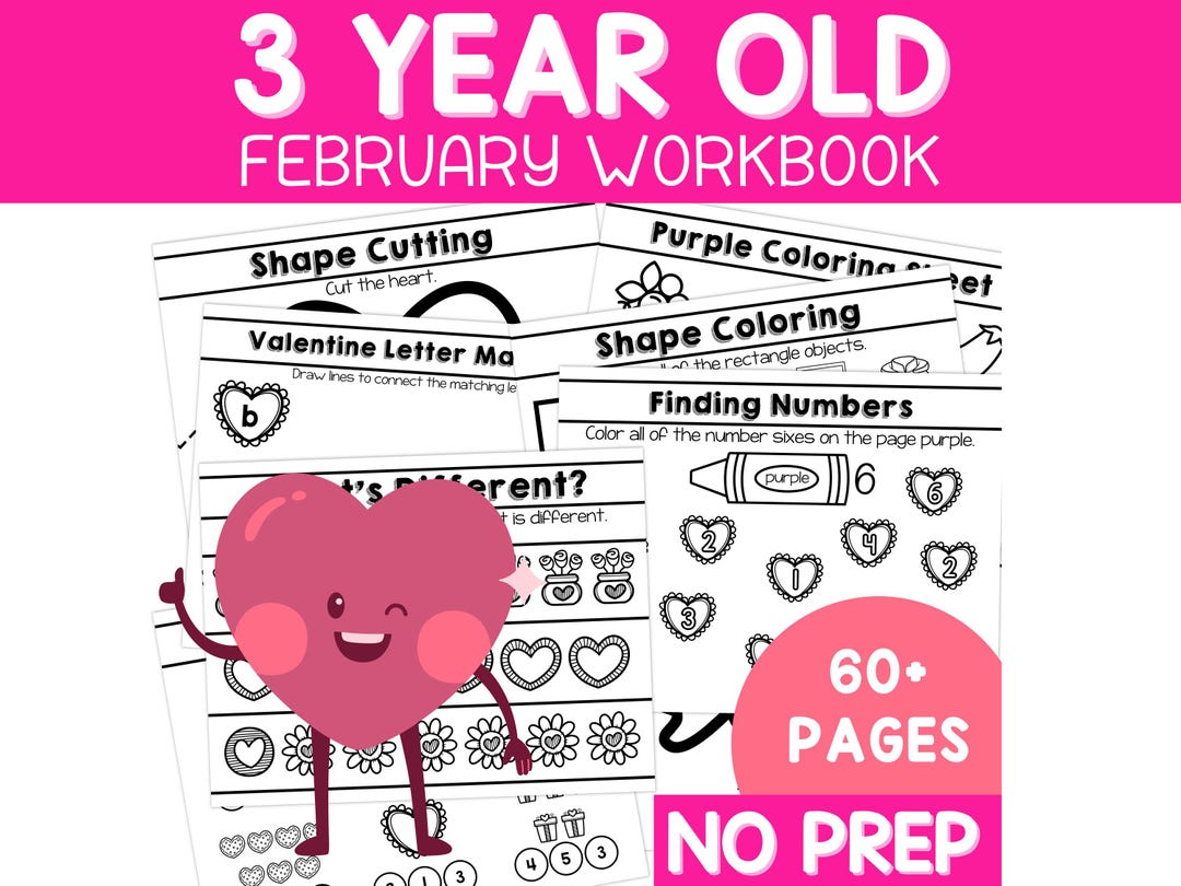 Preschool February Packet Age 3, Valentine's Day Busy Book, Preschool ...