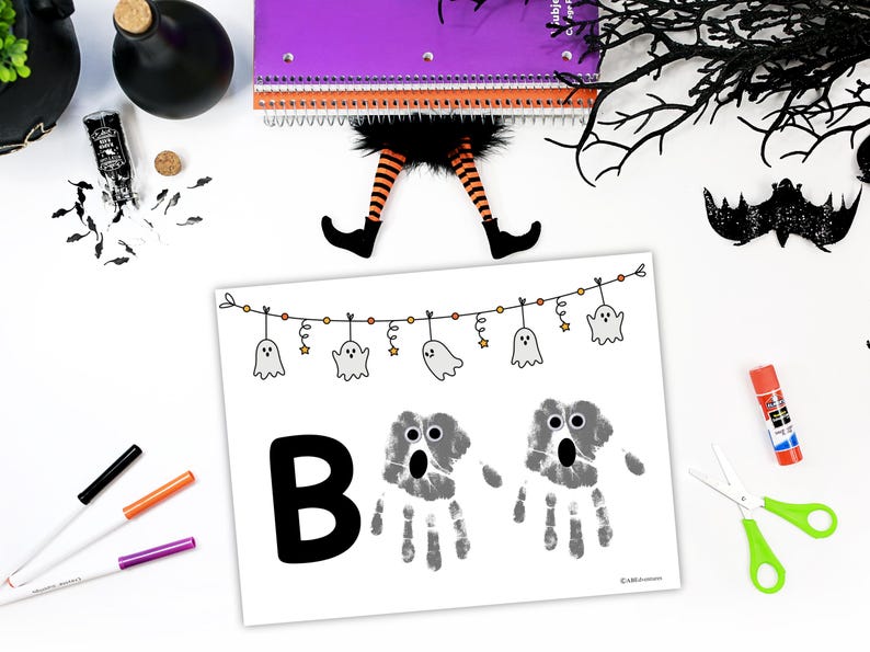Halloween Handprint Art Bundle, Printable Handprint Crafts, Ghost ...