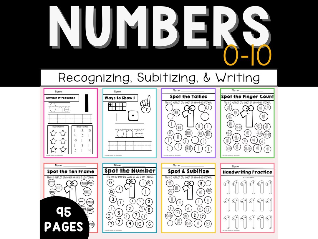 Numbers 0-10 Preschool Worksheets: Tracing, Subitizing (digital ...