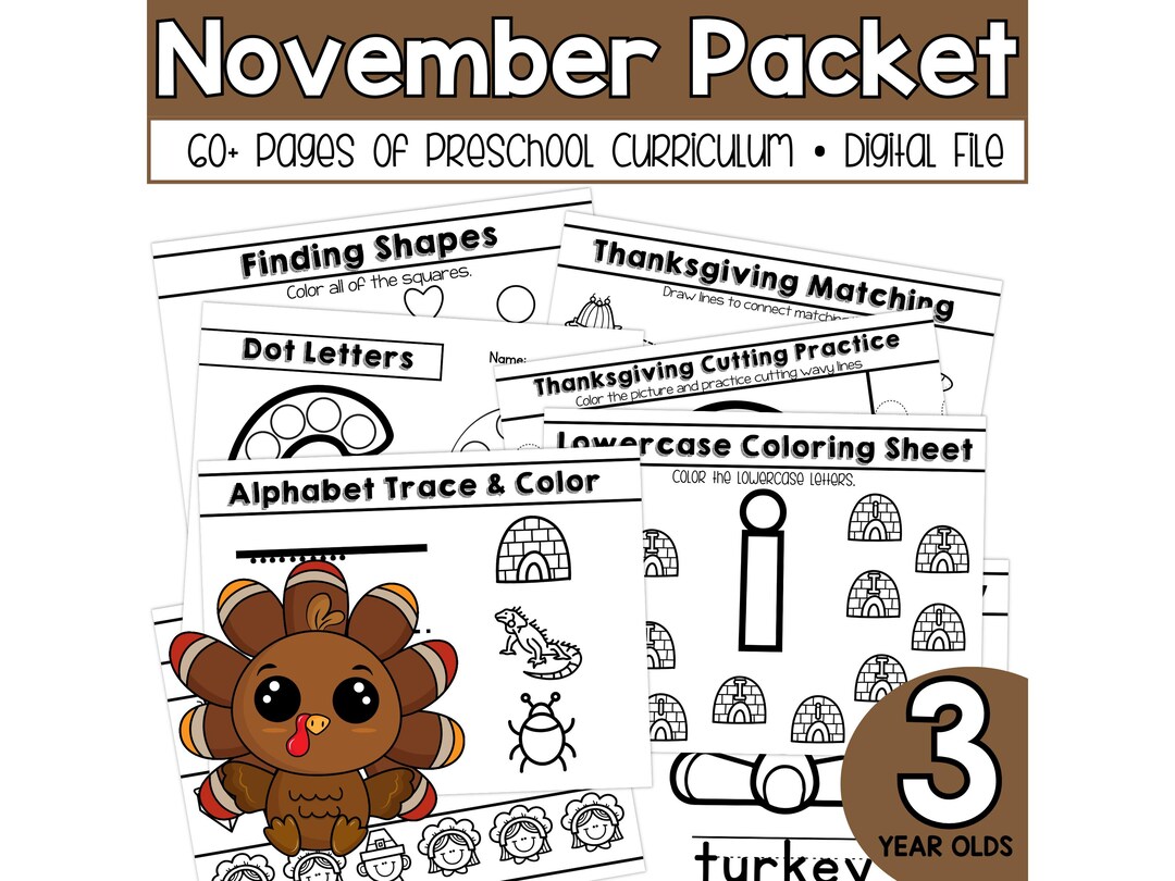 Preschool November Packet Age 3, Preschool Curriculum, Pre-k Curriculum ...