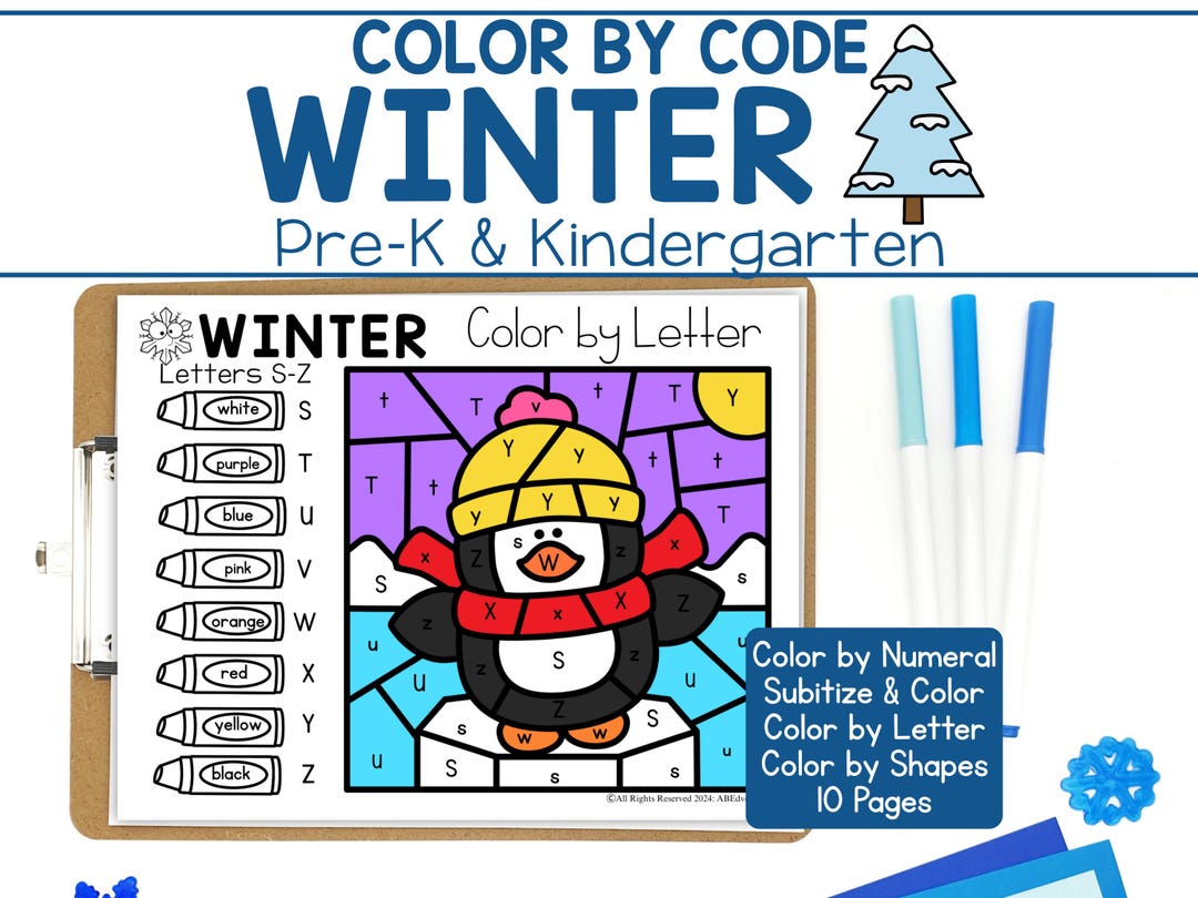 Winter Worksheets Preschool | Winter Color by Code, Subitizing, Numbers ...
