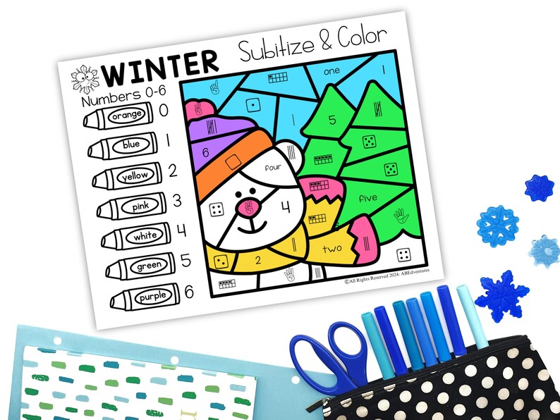 Winter Worksheets Preschool | Winter Color by Code, Subitizing, Numbers ...