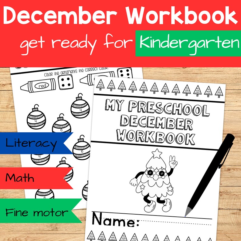 Christmas Preschool Worksheets: Pre-k Christmas Workbook Literacy and ...