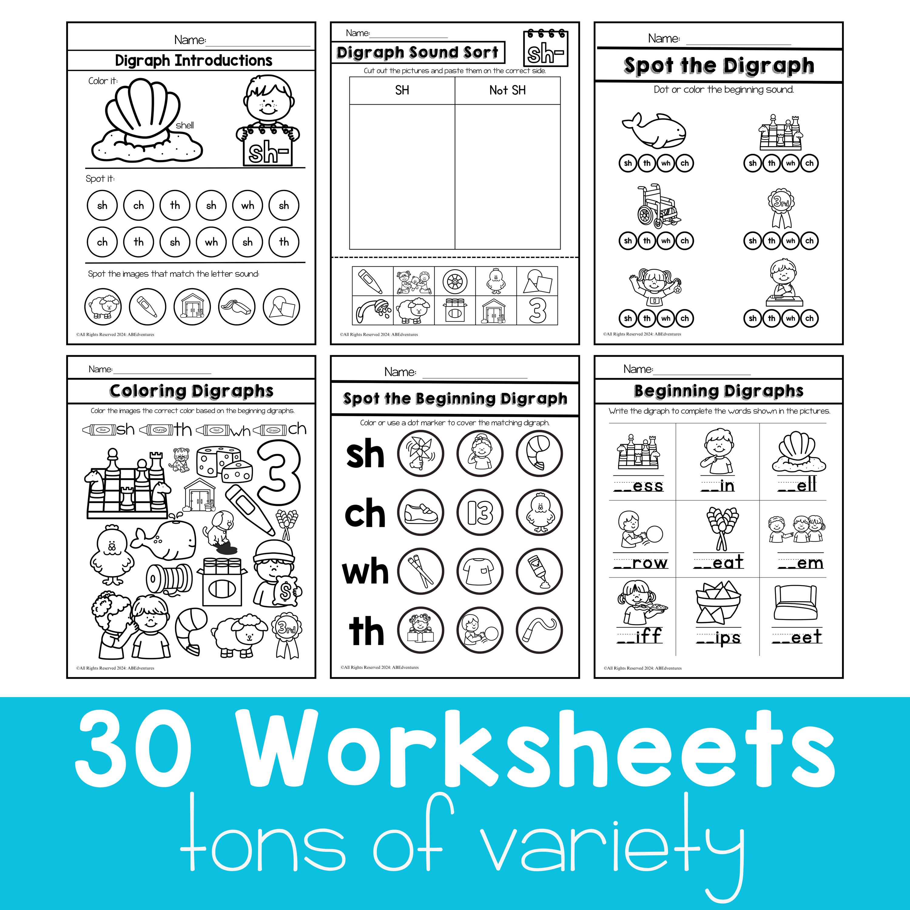 Beginning Digraphs Worksheets Phonics Digraphs Activities Kindergarten ...