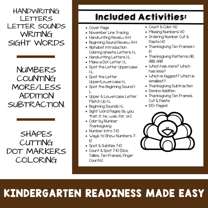 Preschool Thanksgiving Worksheets: Pre-k Turkey Activities No Prep ...