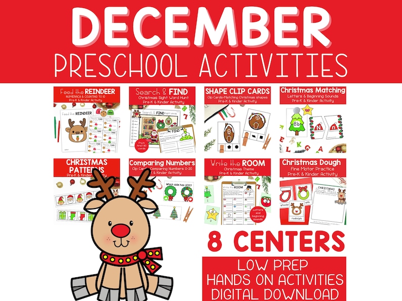 Preschool Christmas Activities Bundle: Low Prep Centers for December ...