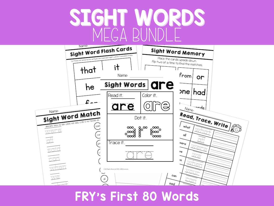 Fry Sight Words Worksheets | Kindergarten, 1st Grade (digital Download ...