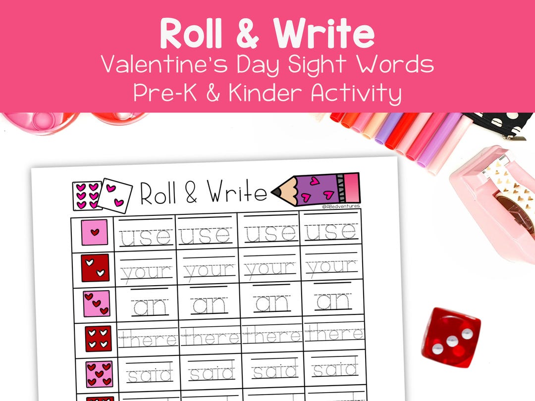Valentines Day Sight Word Practice: Roll and Write Frys First Preschool ...
