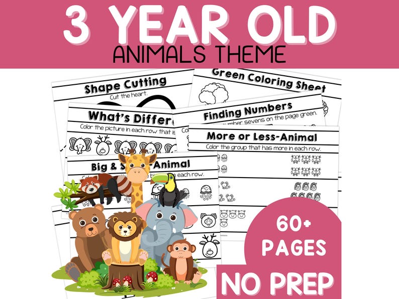 Zoo Animals Preschool Worksheets: Age 3 Curriculum (digital Download ...