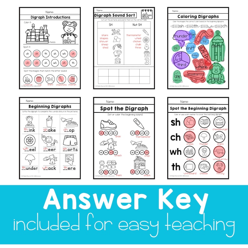 Beginning Digraphs Worksheets Phonics Digraphs Activities Kindergarten ...