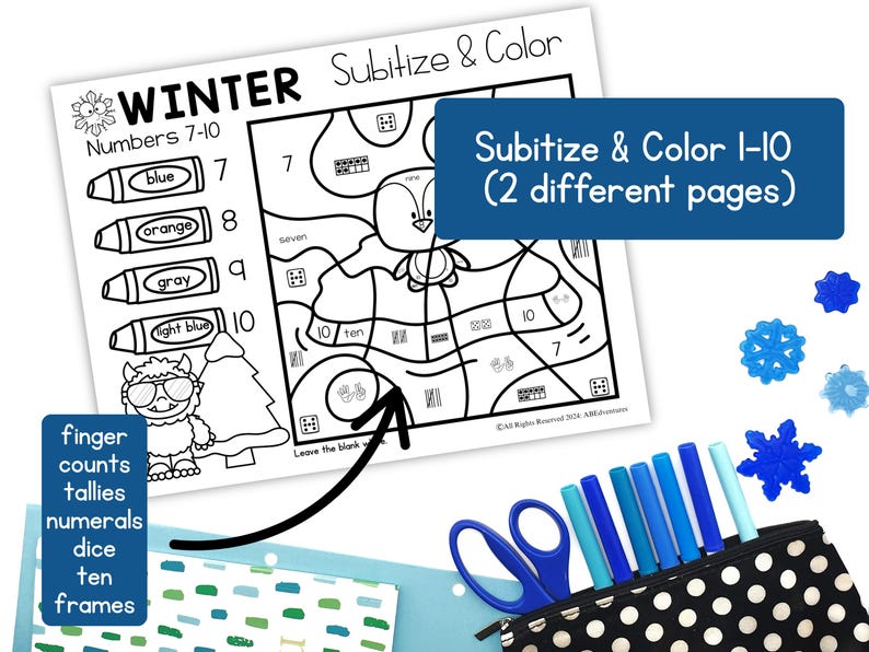Winter Worksheets Preschool | Winter Color by Code, Subitizing, Numbers ...