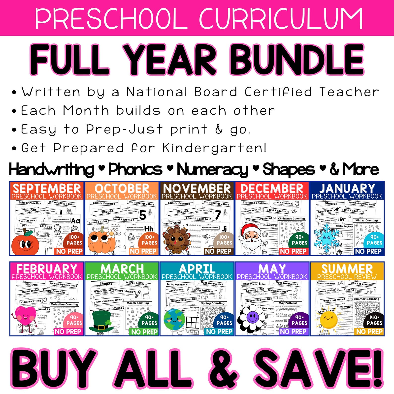 Full Year Preschool Curriculum With Lesson Plans Homeschool Worksheets ...