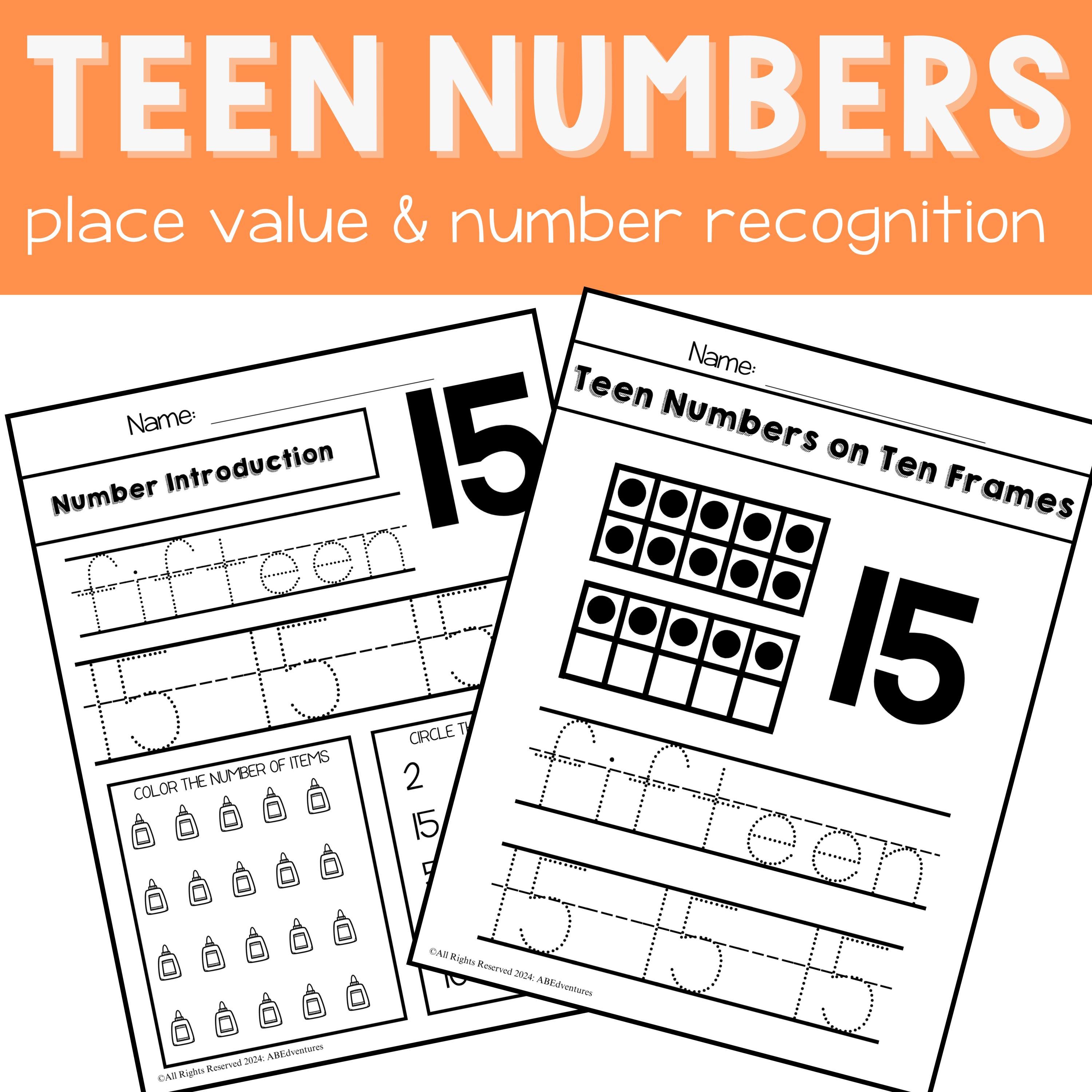 Teen Numbers Math Worksheets: Place Value, Number Recognition (PDF) - Etsy