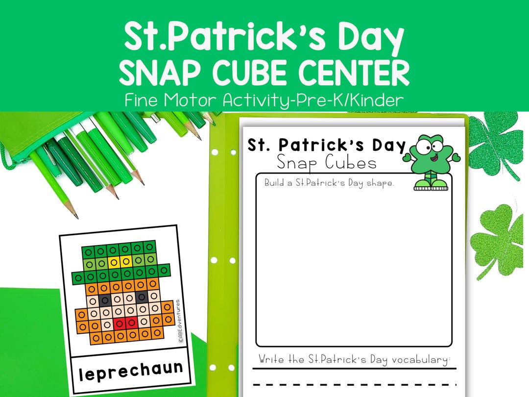 St. Patrick's Day Preschool Activity Fine Motor Snap Cubes: March ...