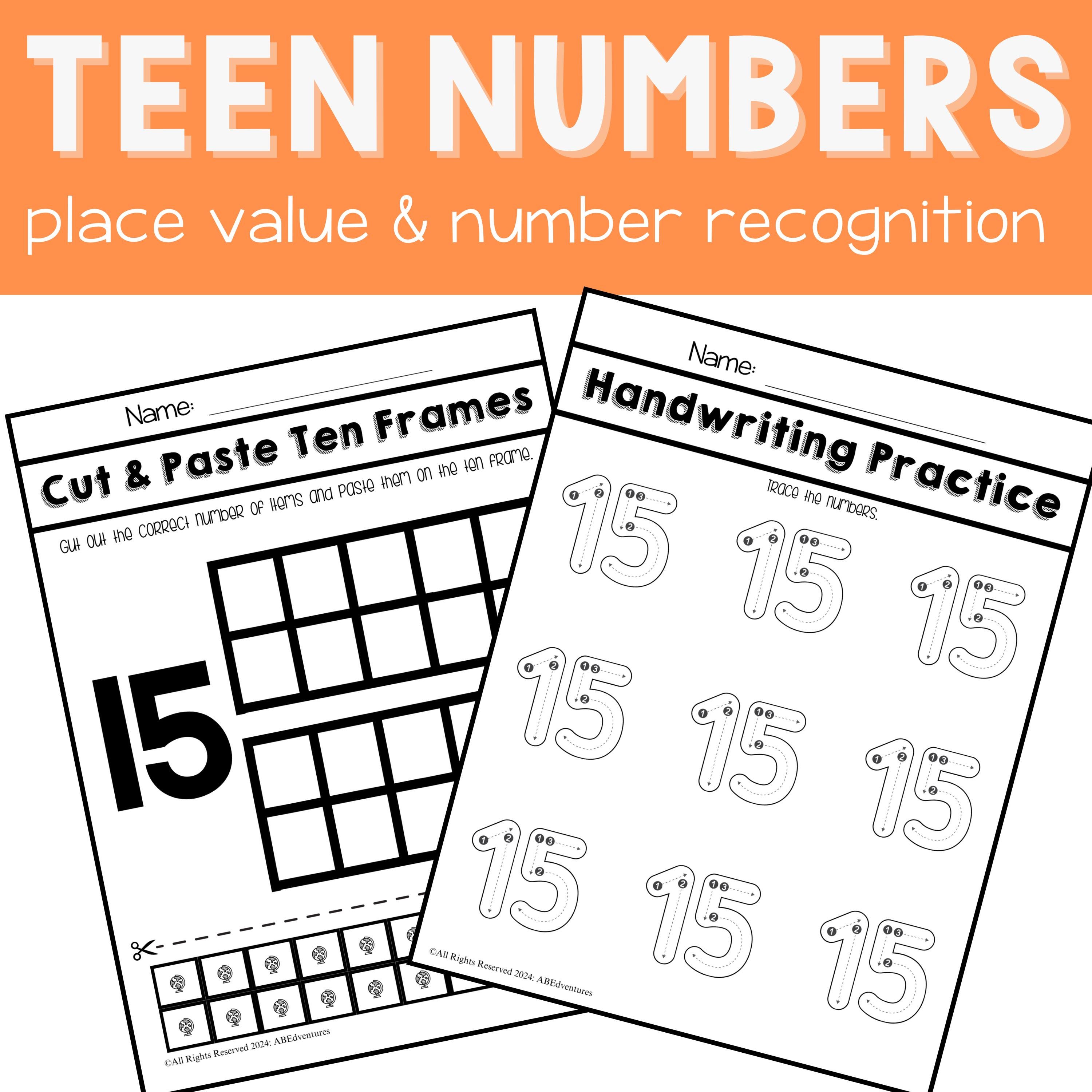 Teen Numbers Math Worksheets: Place Value, Number Recognition (PDF) - Etsy