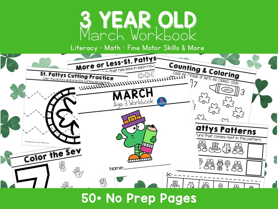March Pre-k Learning Binder, Age 3, St. Patrick's Day Activities ...