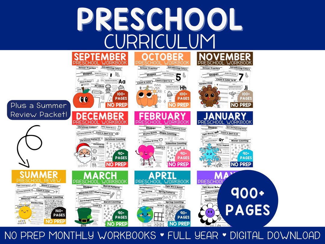 Full Year Monthly Preschool Curriculum With Lesson Plans and Worksheets ...