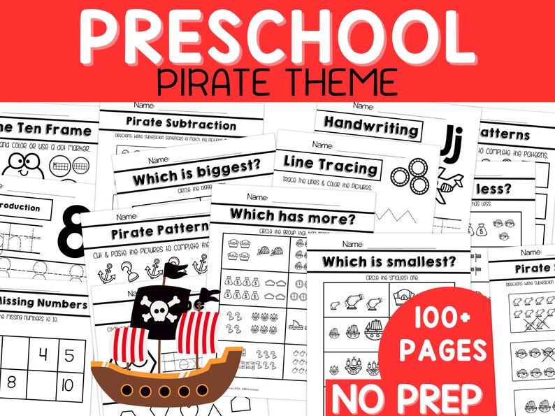 Pirates Pre-k Learning Packet, Preschool Worksheets (digital Download ...
