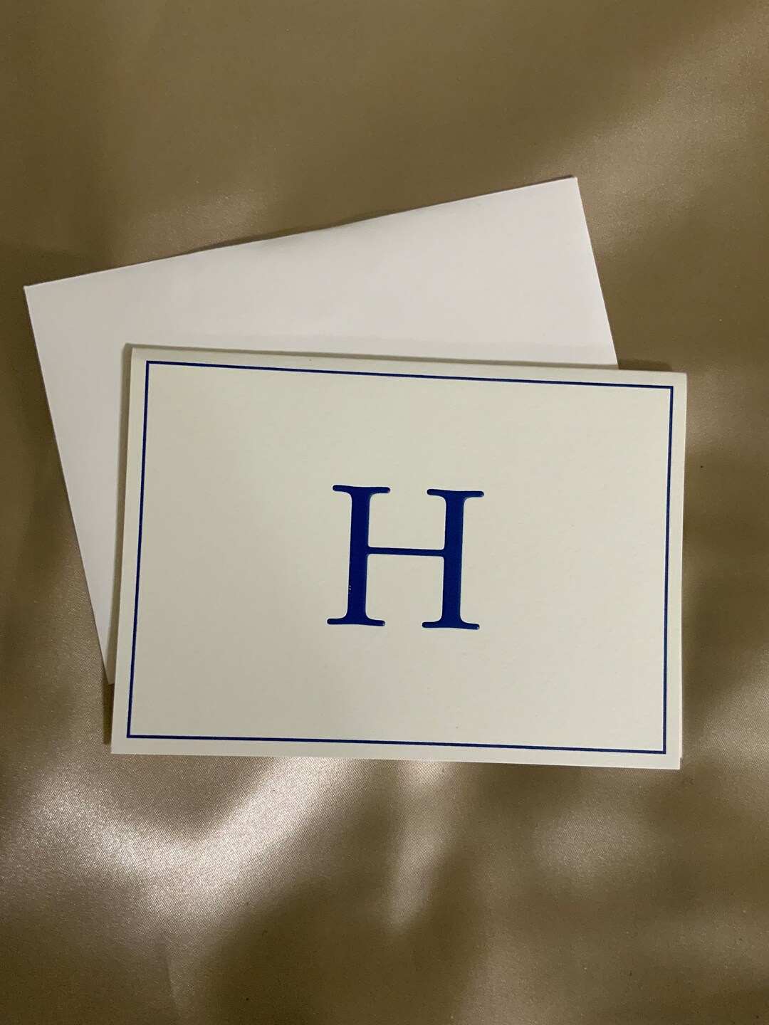 Embossed Note Cards With Navy Initial H and Embossed Navy Border. Brand ...