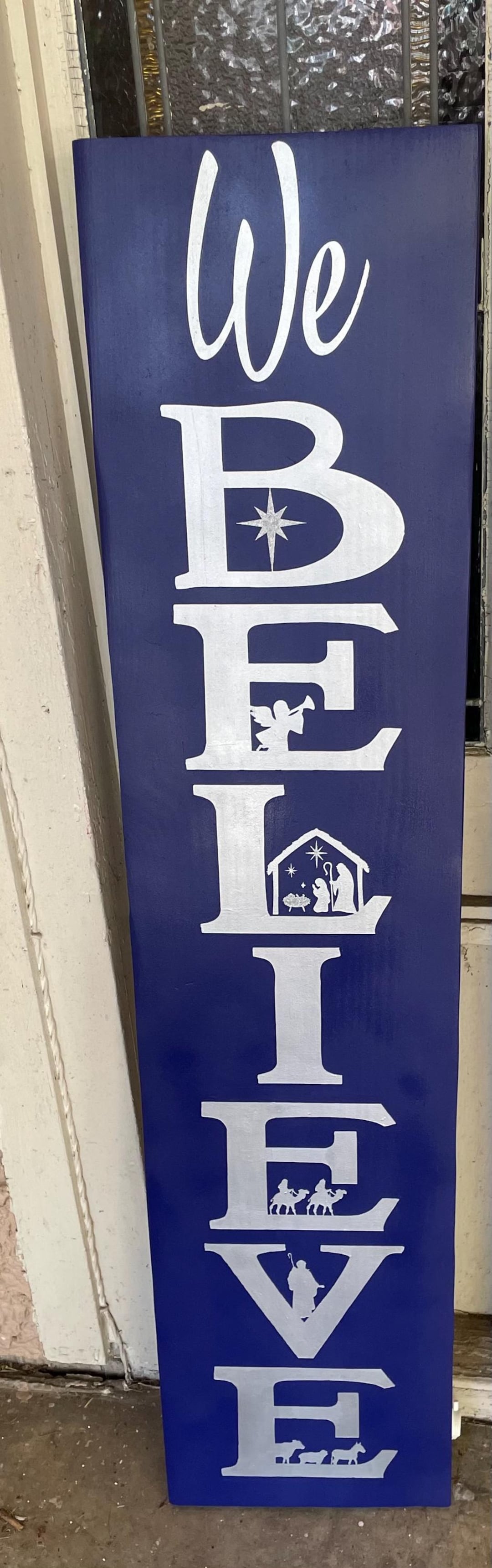 We Believe With Nativity Porch Sign Christmas Porch Sign - Etsy