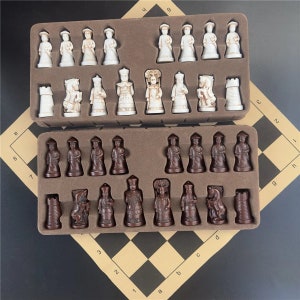 Antique Large Chinese Chess Set, Qing Soldier Resin Pieces, Leather ...